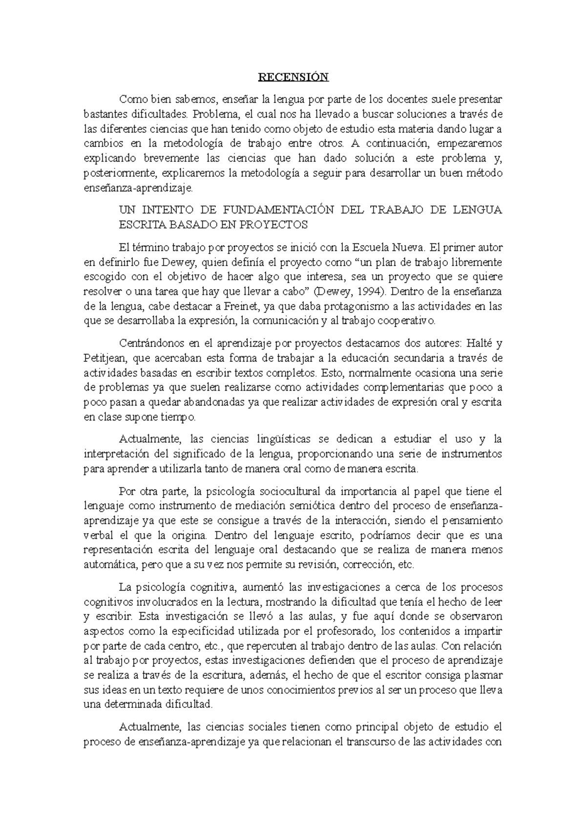 Recension - RECENSIÓN Como bien sabemos, enseñar la lengua por parte de ...