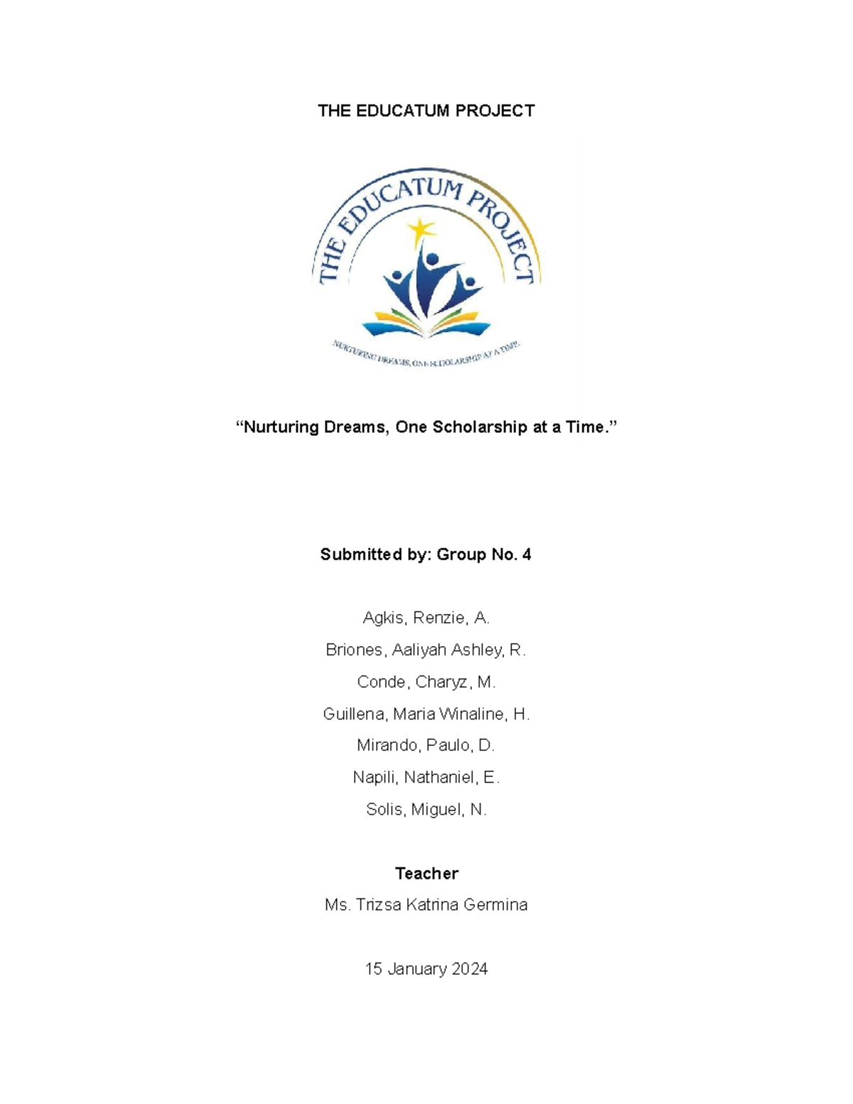 UCSP Organization Proposal - THE EDUCATUM PROJECT “Nurturing Dreams ...