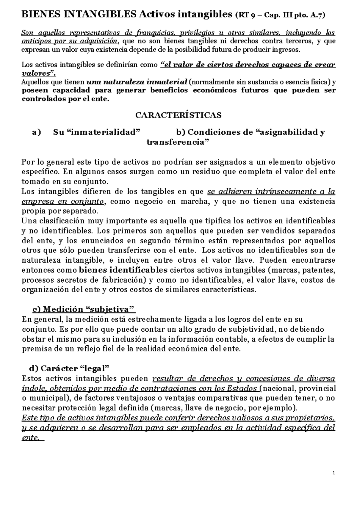 Contabilidad financiera 2do. Parcial - BIENES INTANGIBLES Activos intangibles (RT 9 – Cap. III ...