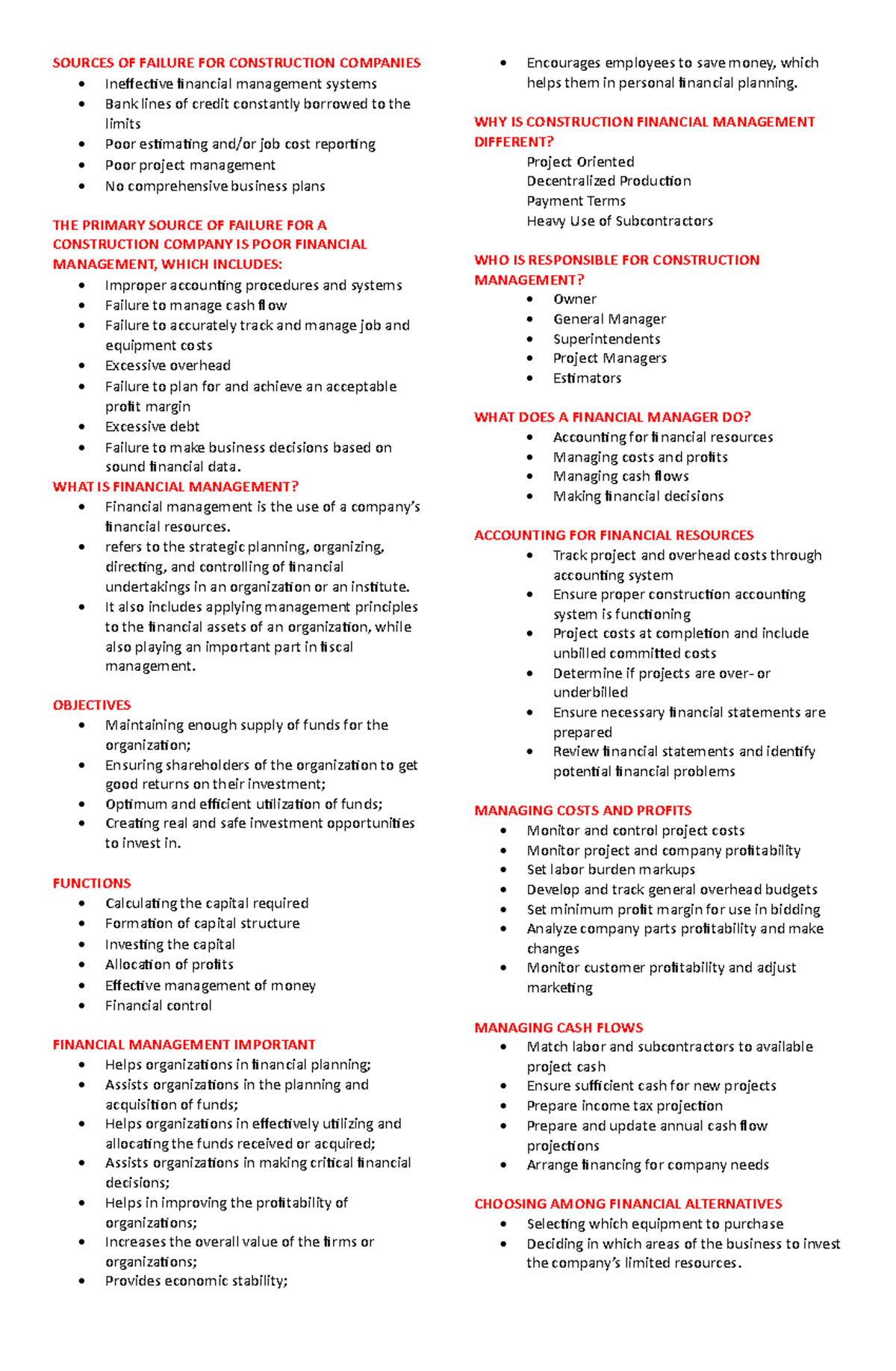 Basic financial management - SOURCES OF FAILURE FOR CONSTRUCTION ...