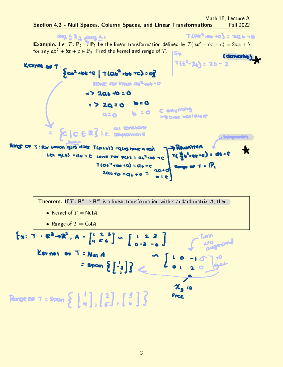 Ucsd Linear Algebra Notes Section 4 Null Spaces Column Spaces And Linear Transformations