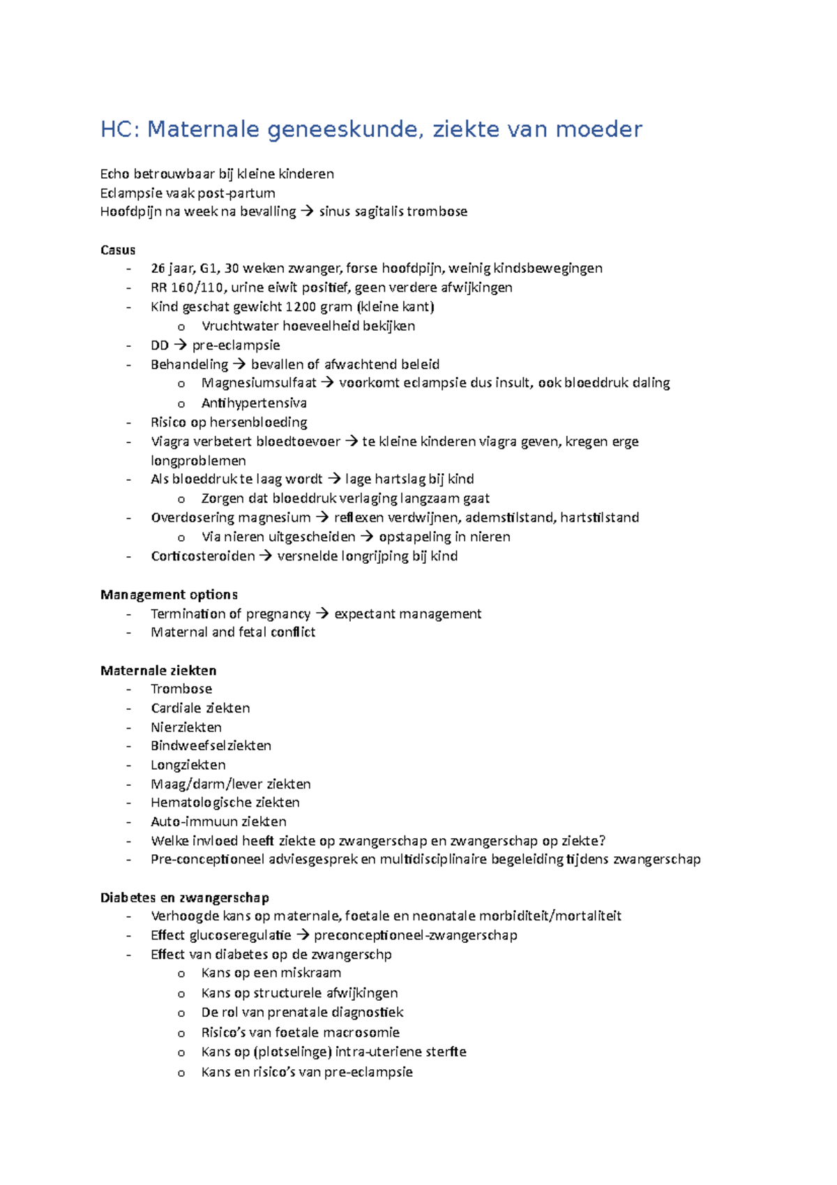 HC dilemmas in verloskunde - HC: Maternale geneeskunde, ziekte van ...