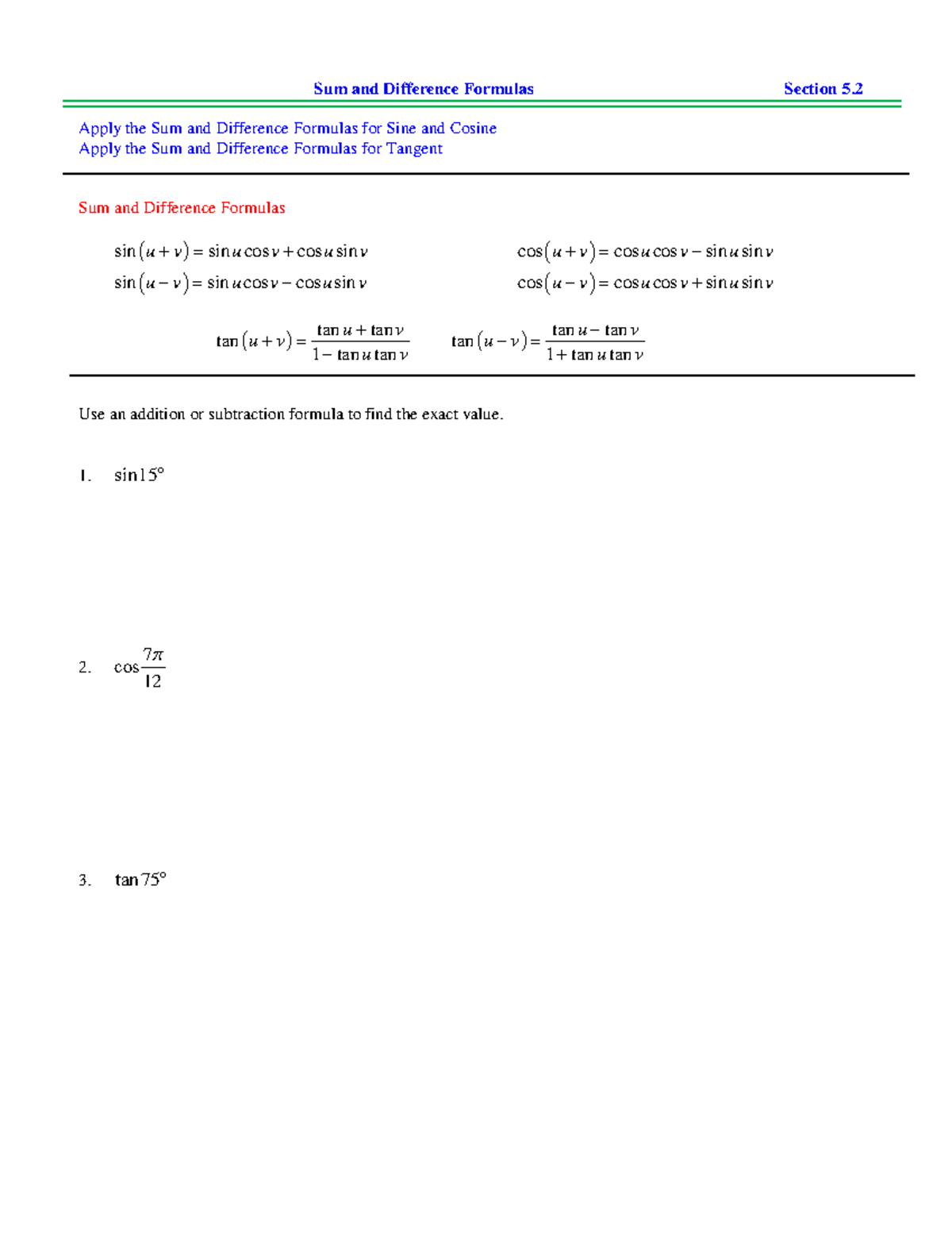 5.2 Notes Blank - practivc - Sum and Difference Formulas Section 5 ...