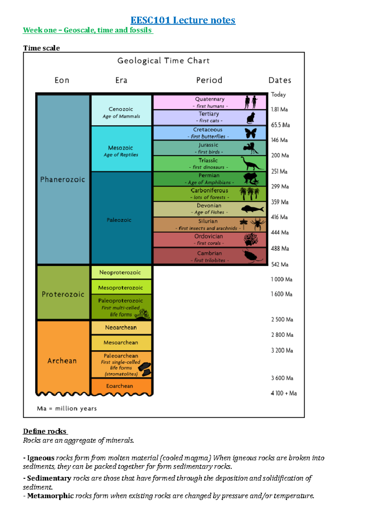 EESC101 Lecture notes - EESC101 Lecture notes Week one – Geoscale, time ...