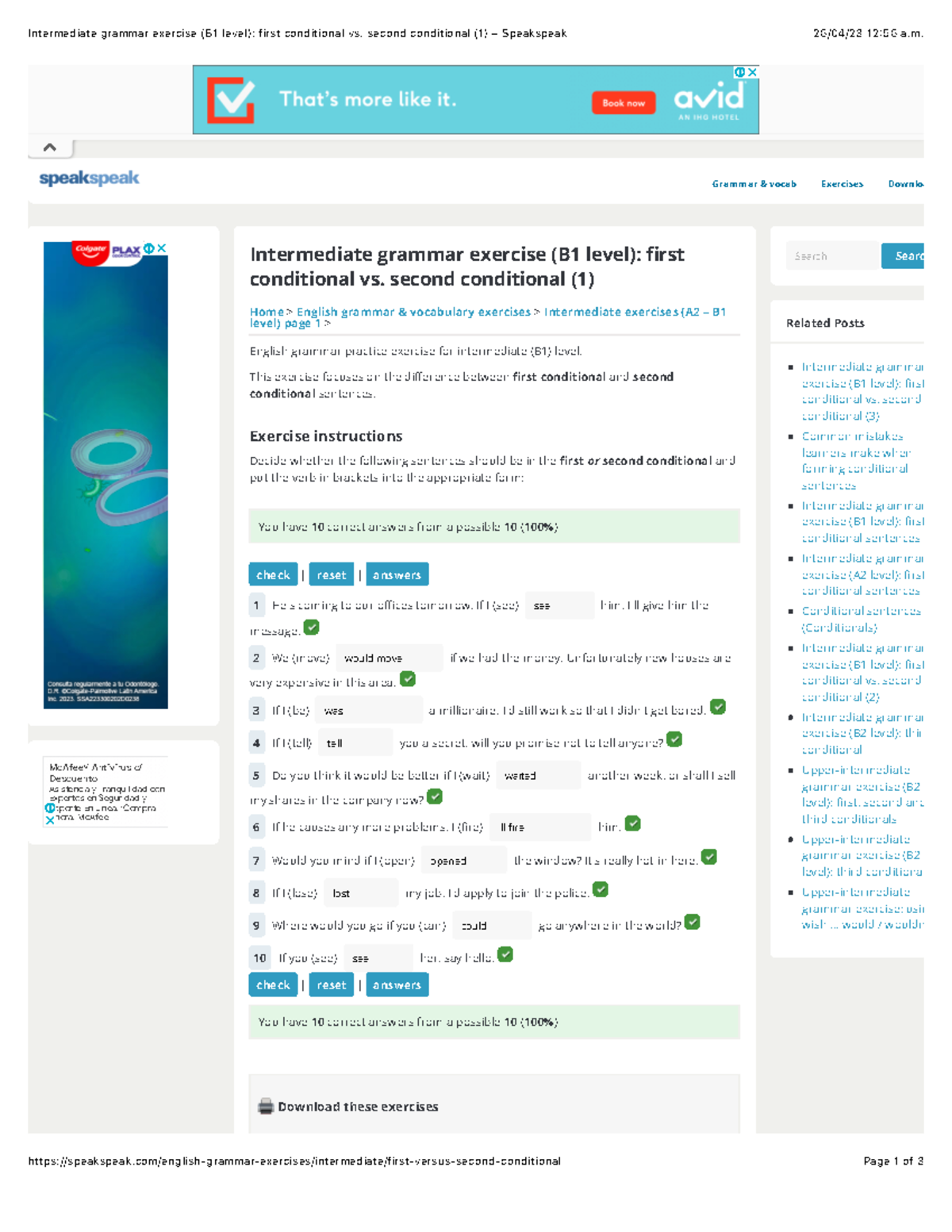 (B1 level): first conditional vs. second conditional (1) – Speakspeak ...