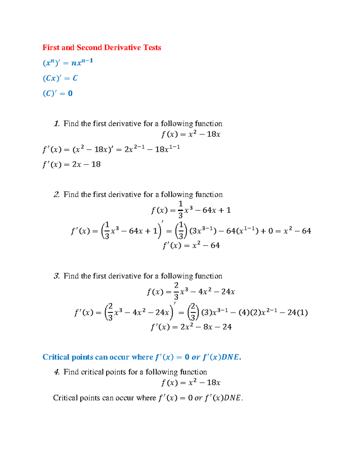 4.5.03 First and Second Derivatives Tests - First and Second Derivative ...