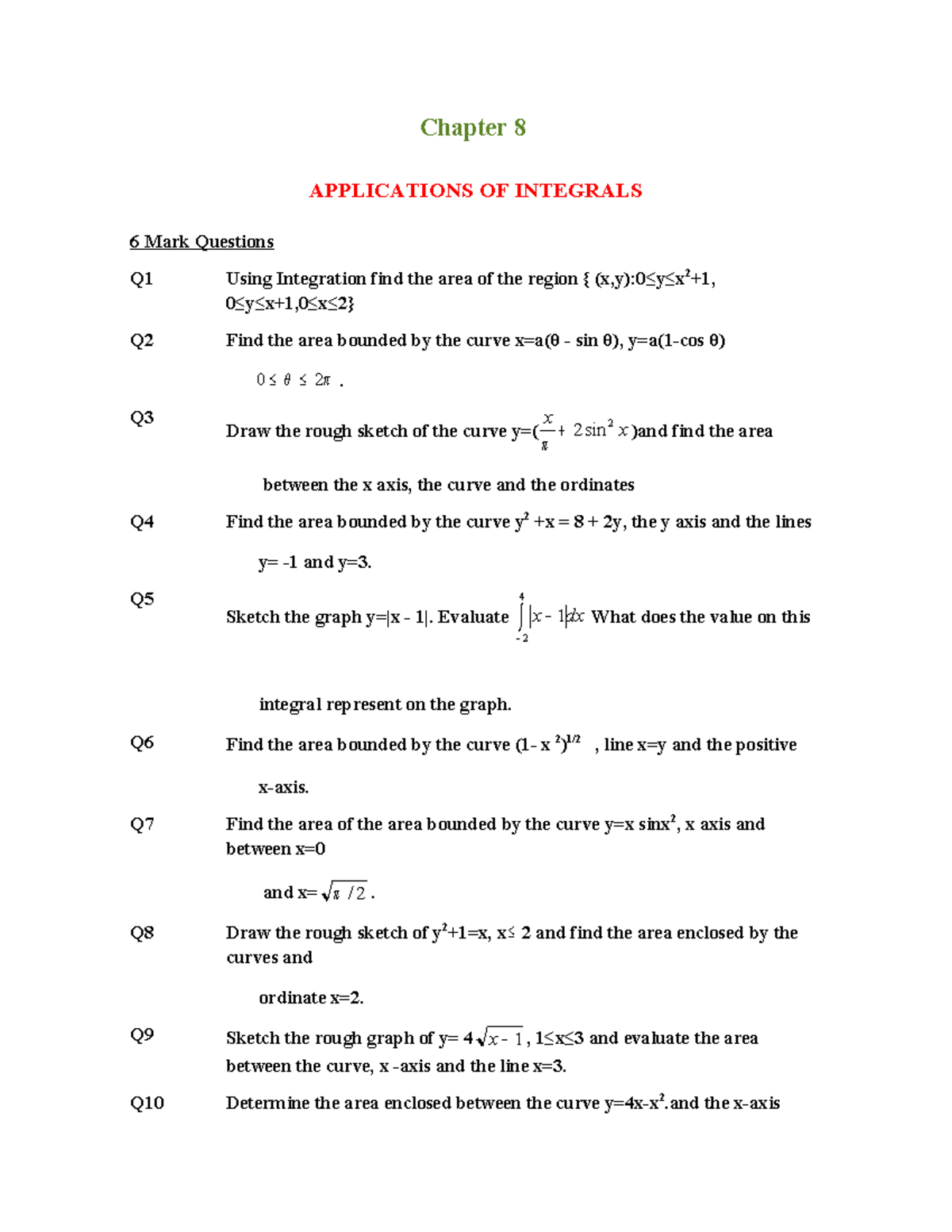 CBSE XII HOTS Chapter 8 Applications OF Integrals - Chapter 8 ...