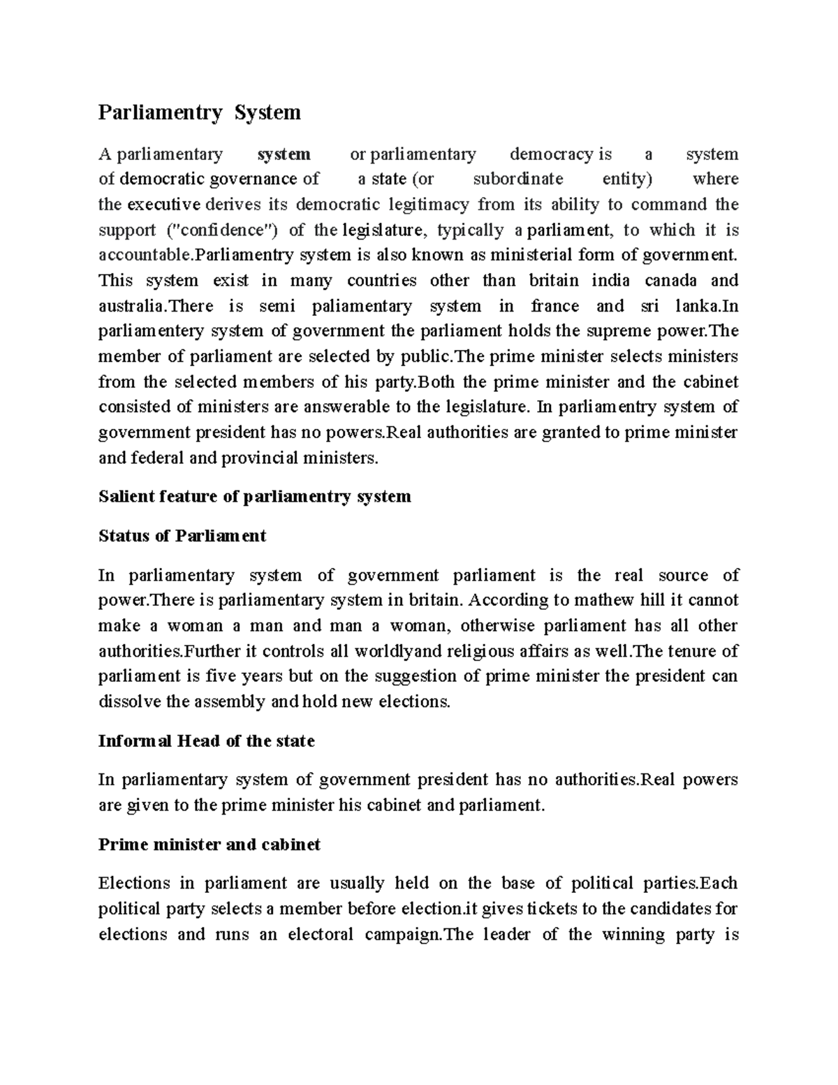 Parliamentary System of pakistan - Parliamentry System A parliamentary ...