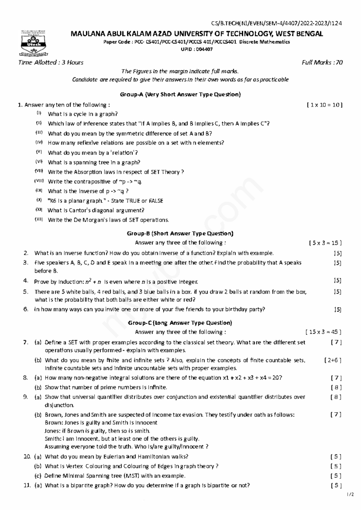 Maths 2023 - CS/B H ( N)/EVEN/SEM-4/4407/2022-2023/ MAULANA ABUL KALAM ...