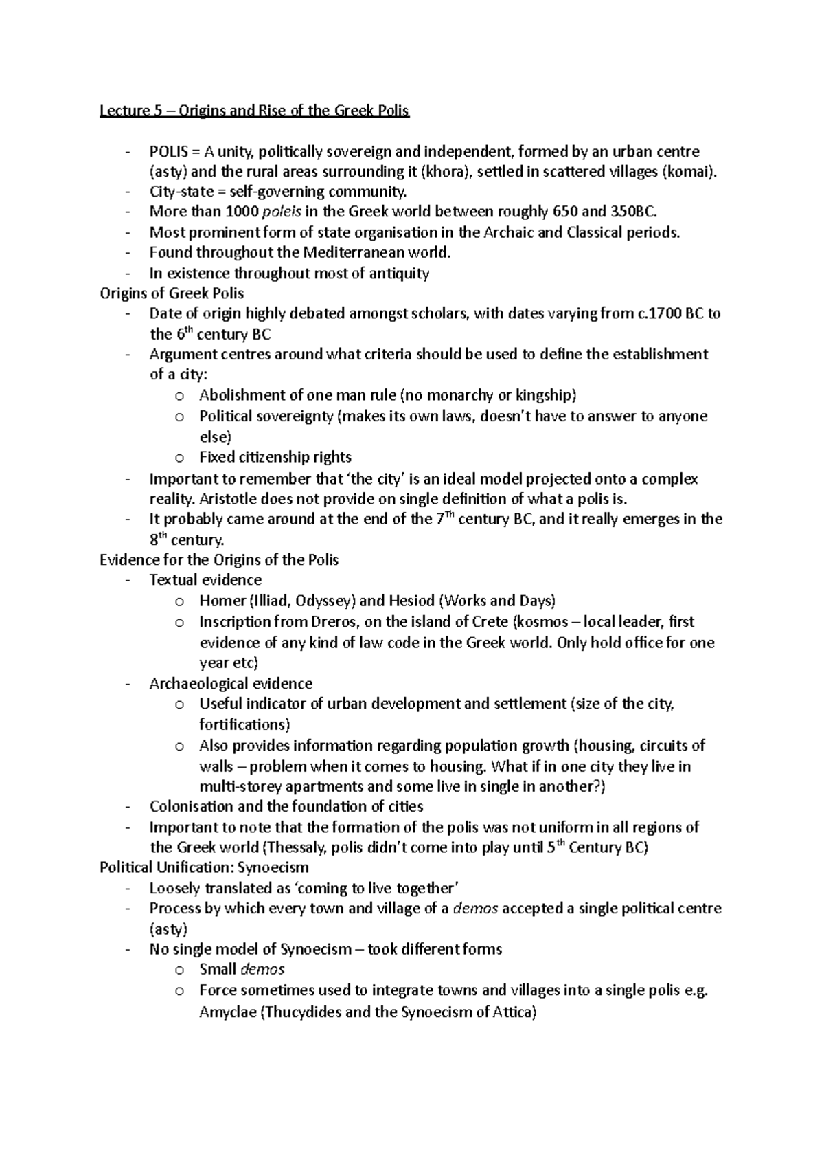 Lecture 5 – Origins and Rise of the Greek Polis - Lecture 5 – Origins ...