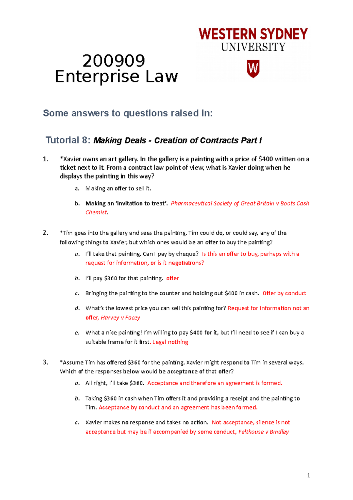 Tutorial 8 guidance - NOTES - 200909 Enterprise Law Some answers to ...