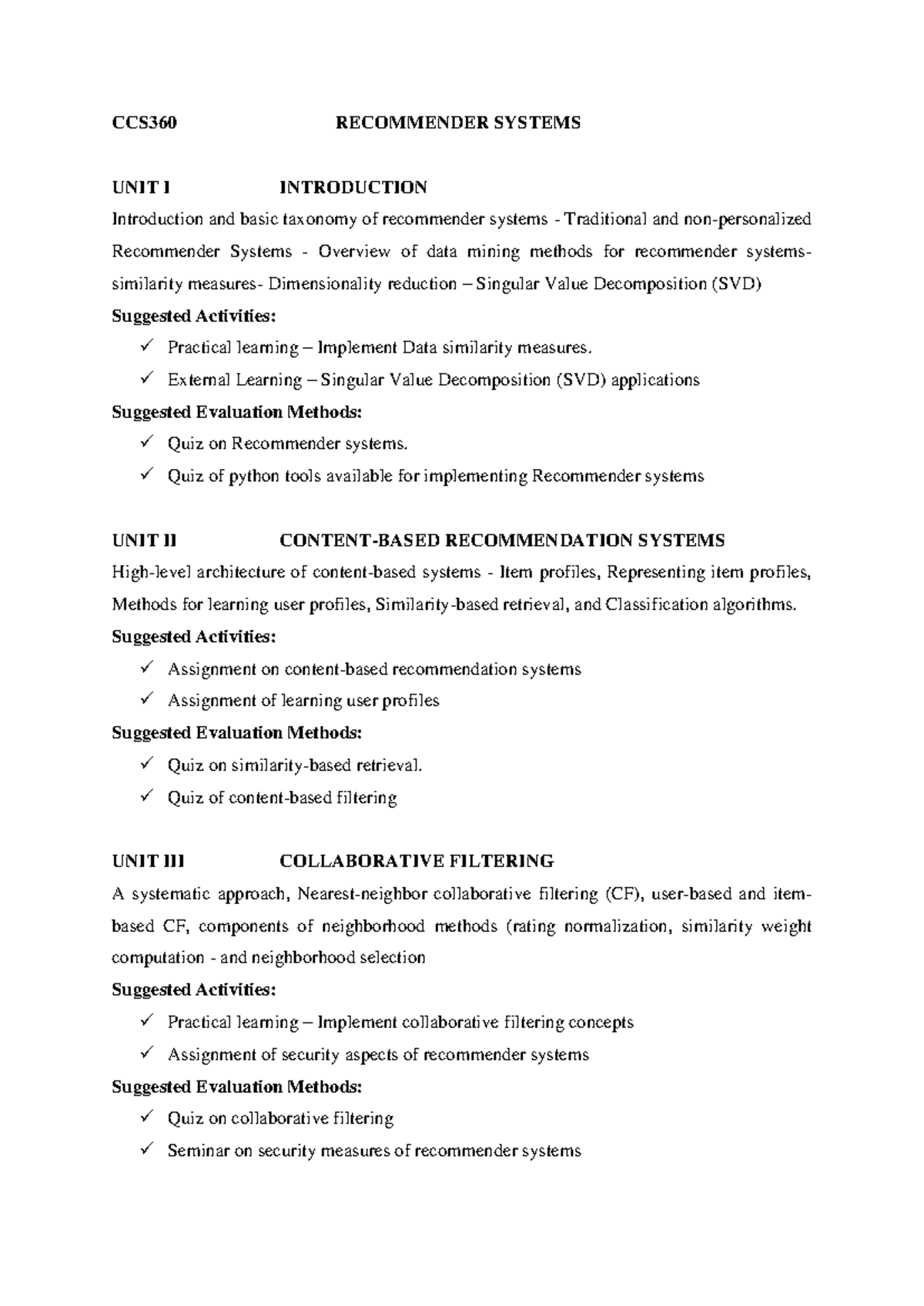 RS Syllabus for course note - CCS360 RECOMMENDER SYSTEMS UNIT I INTRODUCTION Introduction and ...