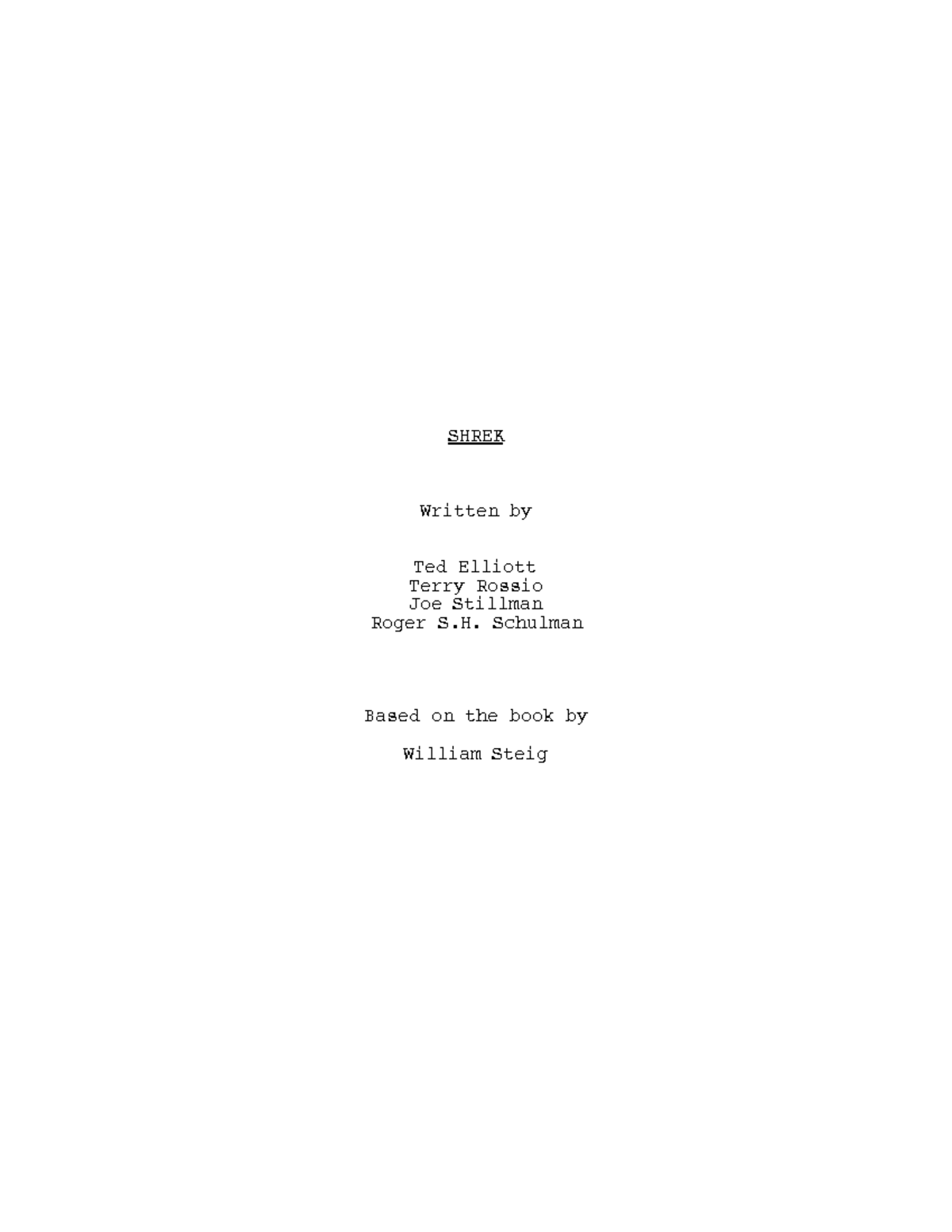 Shrek-script-pdf - Masterpiece - SHREK Written by Ted Elliott Terry ...