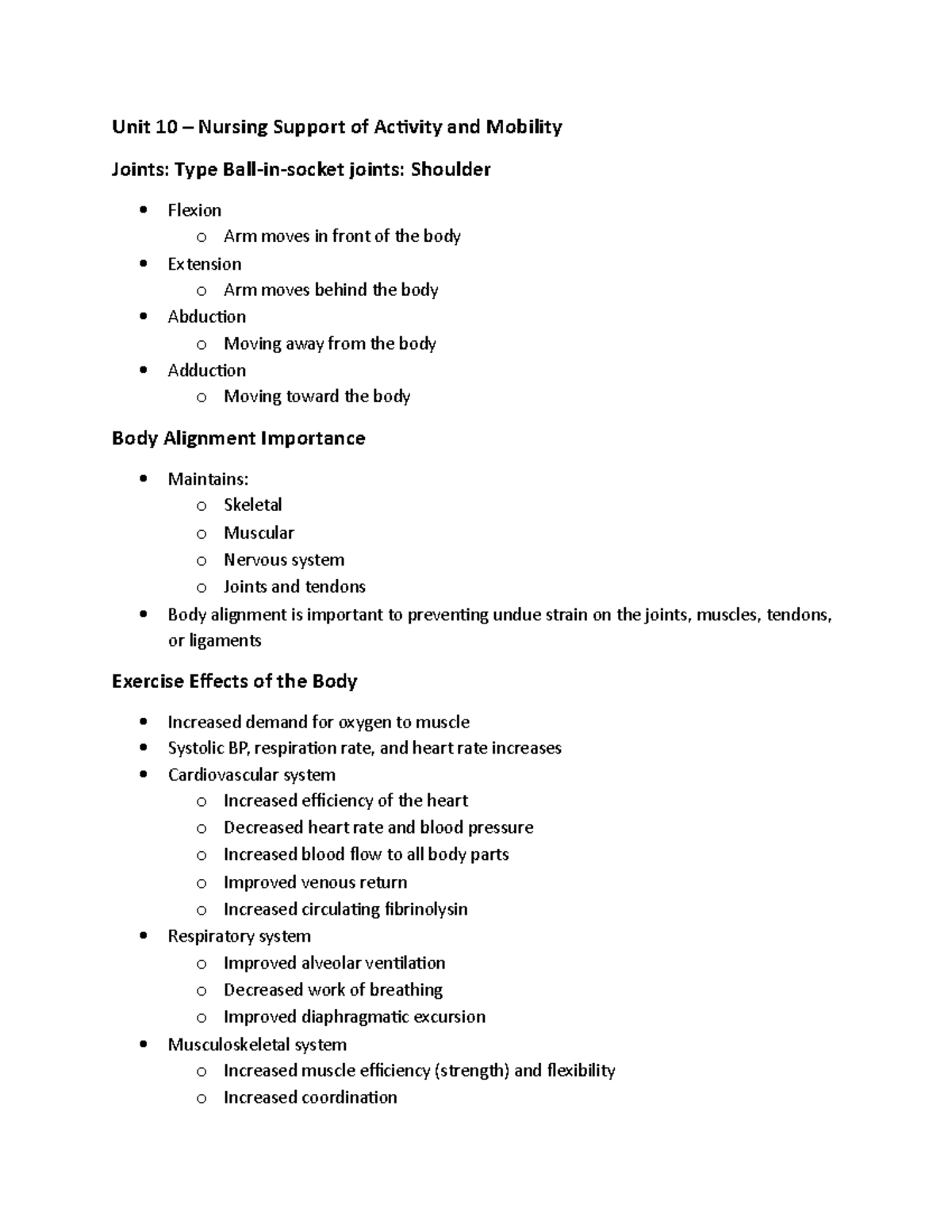 Fundamentals Unit 10 Musculoskeletal - NA 208 - Studocu