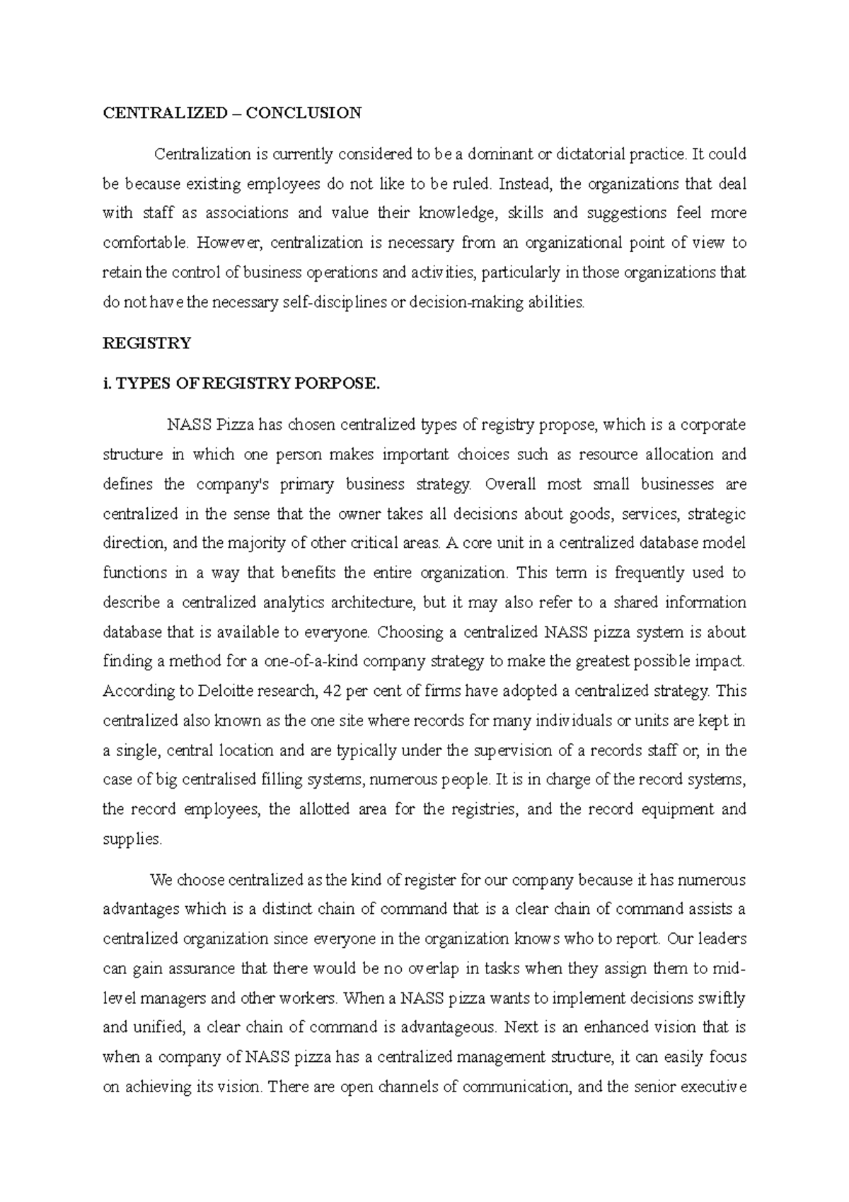 IMD123 2C ASG Group - CENTRALIZED – CONCLUSION Centralization is ...