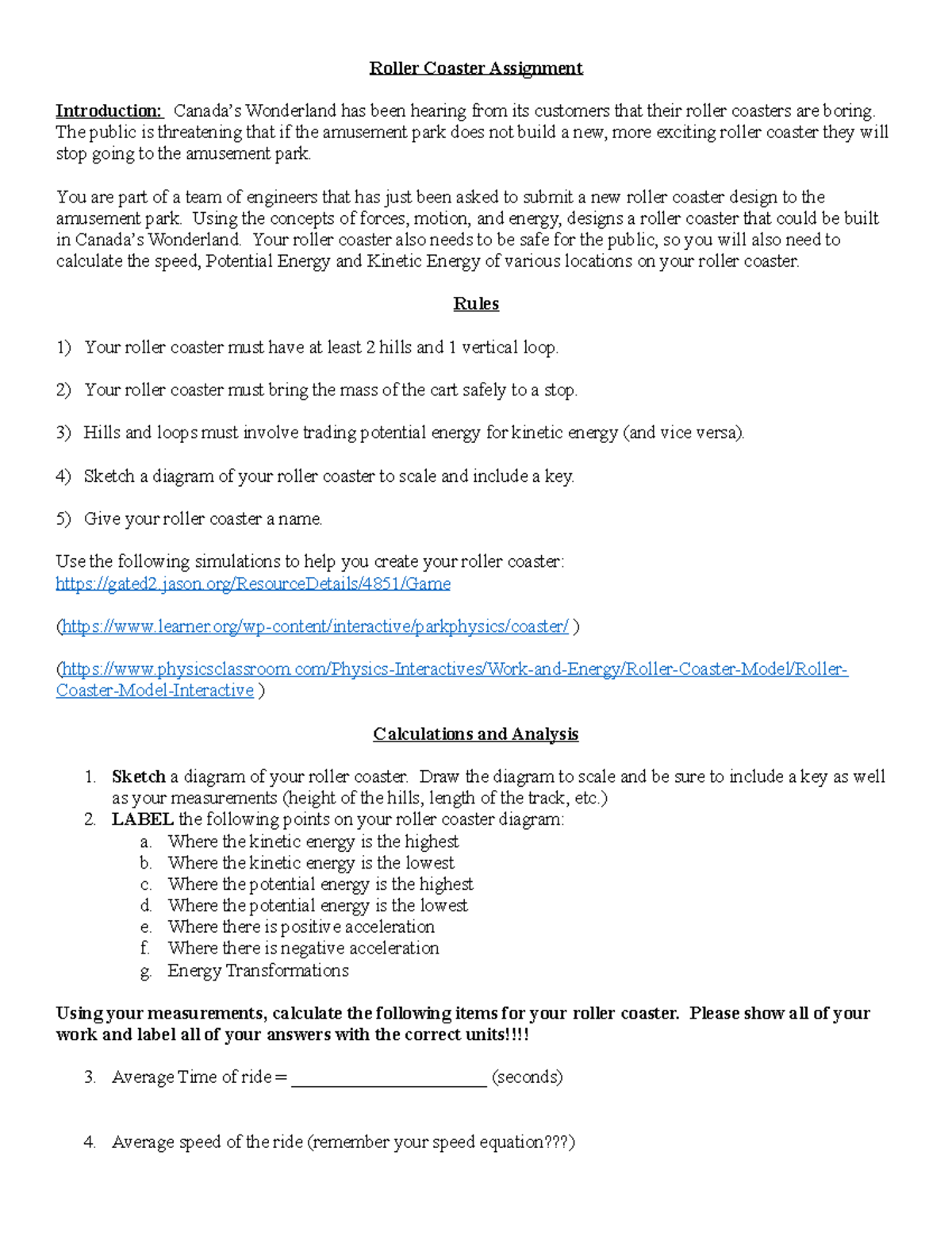 Roller Coaster Assingment - Roller Coaster Assignment Introduction ...