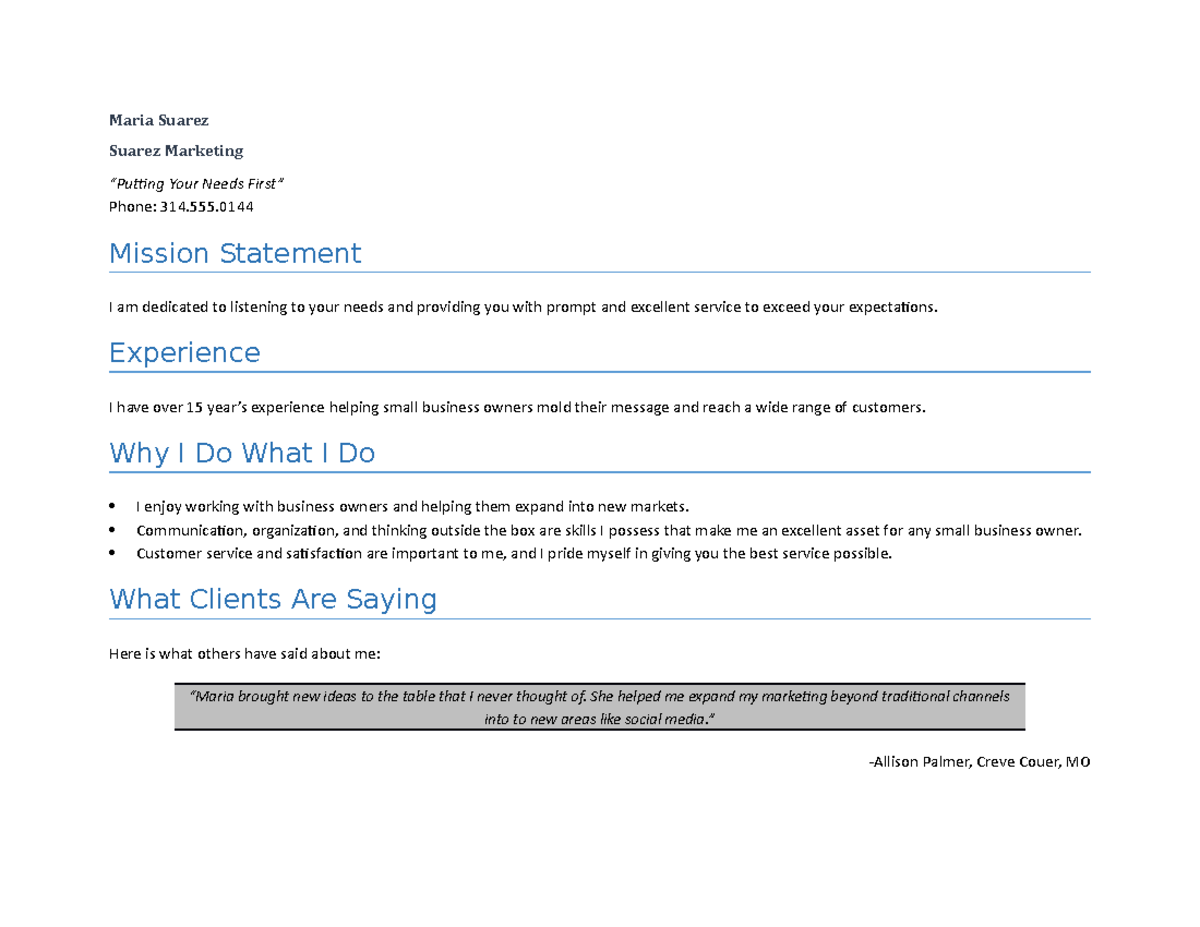 Aroca WD2016 Skill Review 2 1 - Maria Suarez Suarez Marketing “Putting Your Needs First” Phone ...