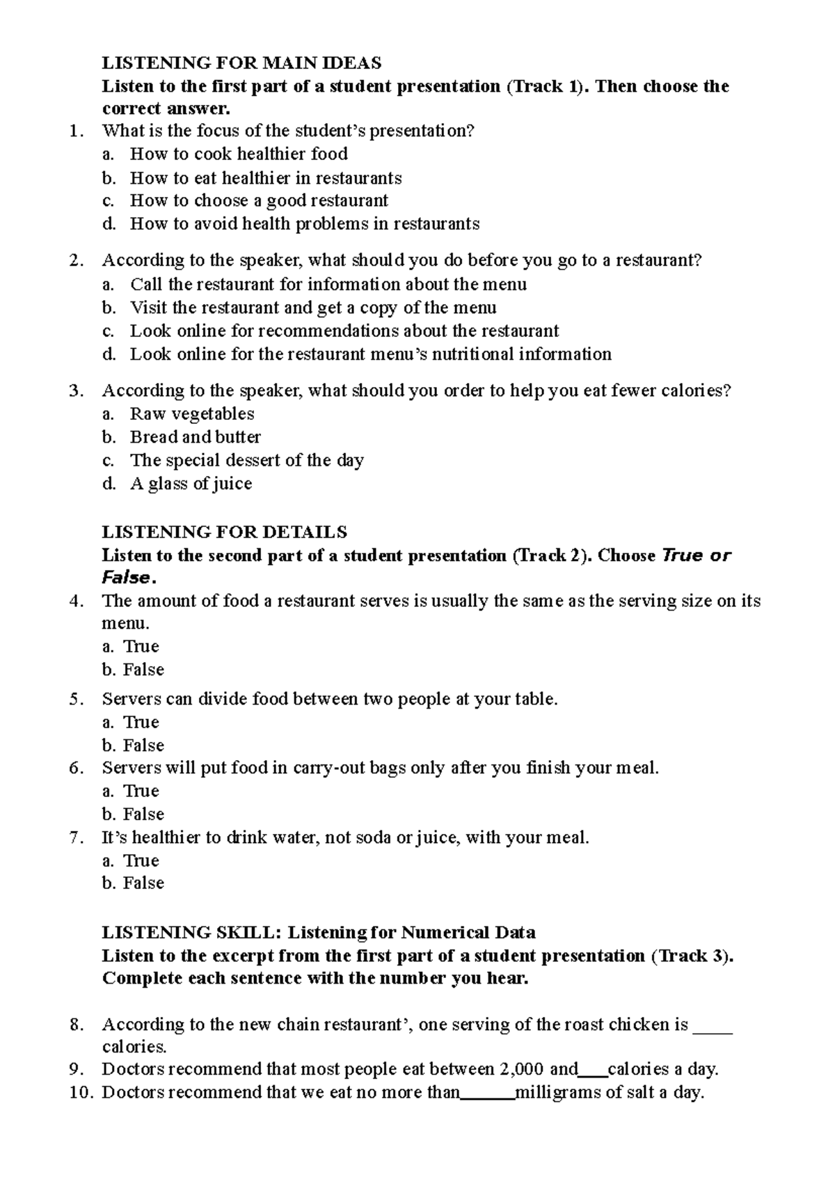Further Listening Practice - UNIT 6 - LISTENING FOR MAIN IDEAS Listen ...