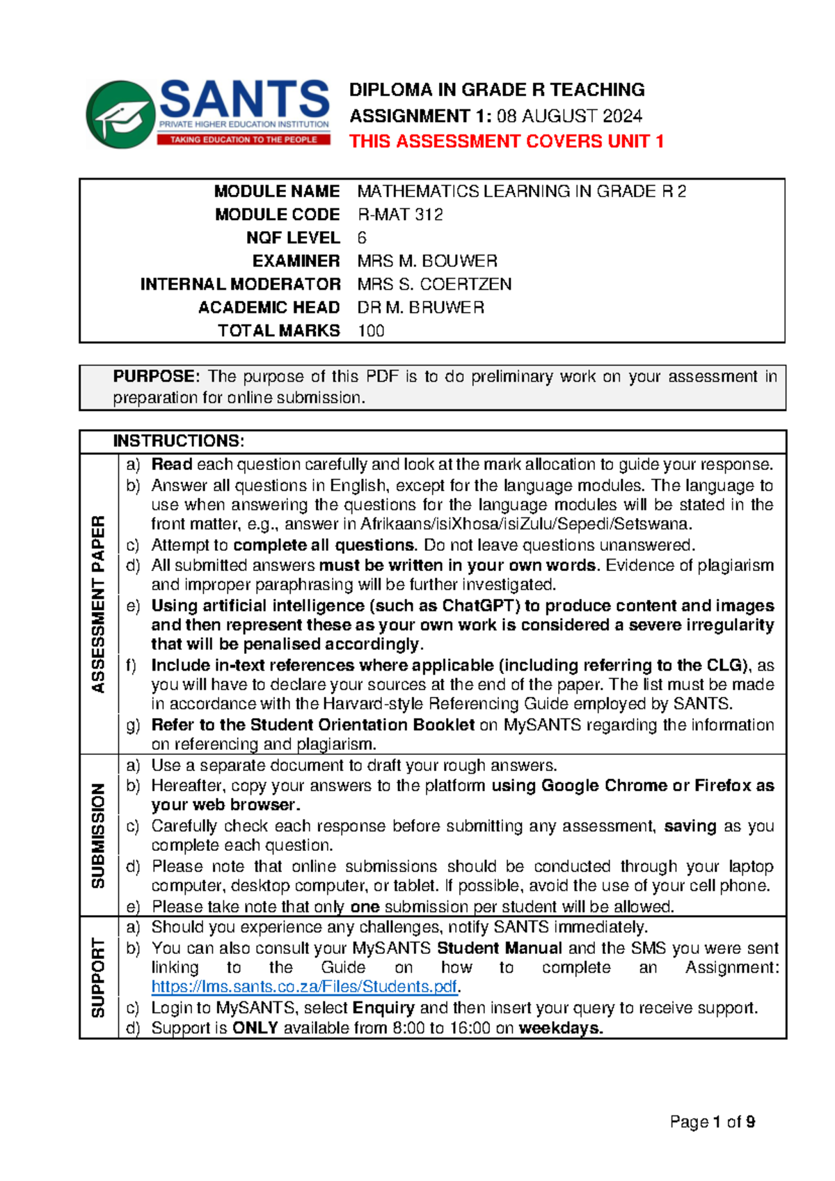 Maths - MATHEMATICS LEARNING IN GRADE R 2 - DIPLOMA IN GRADE R TEACHING ...