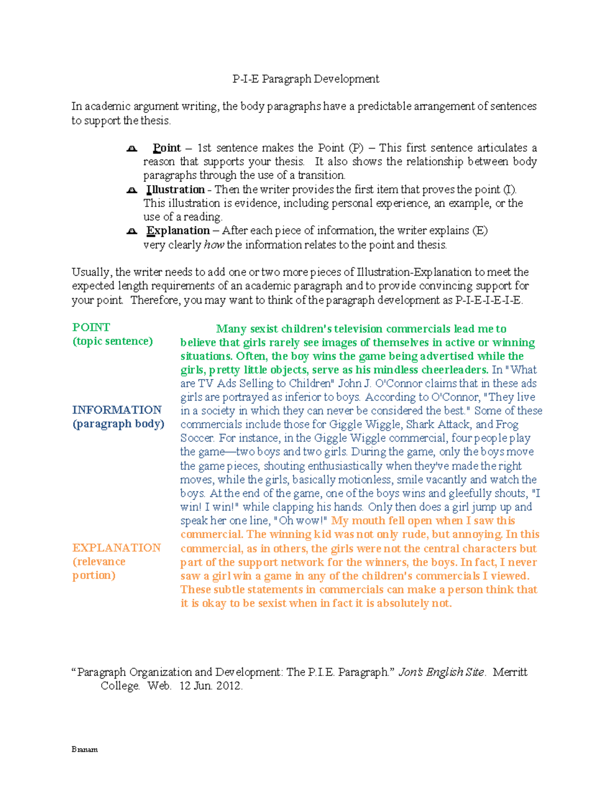 PIE Paragraph Dev P I E Paragraph Development In Academic Argument