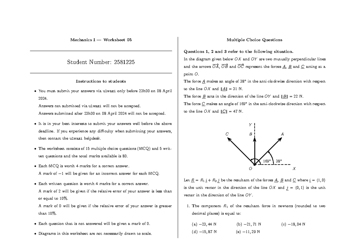 Wrk05 Part277 - lecture notes - Mechanics I — Worksheet 05 Student ...