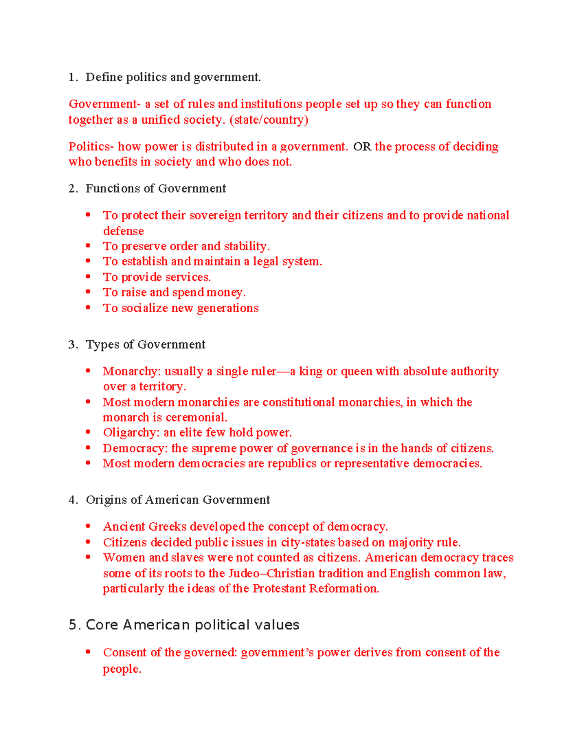 American Government Chapter 1 - 1. Define politics and government ...