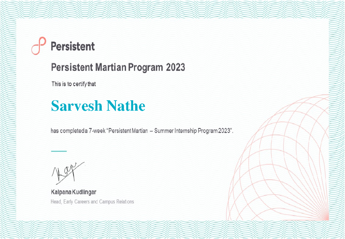 Martian Summer Internship Certificate 2023 - Information technology - 8 ...