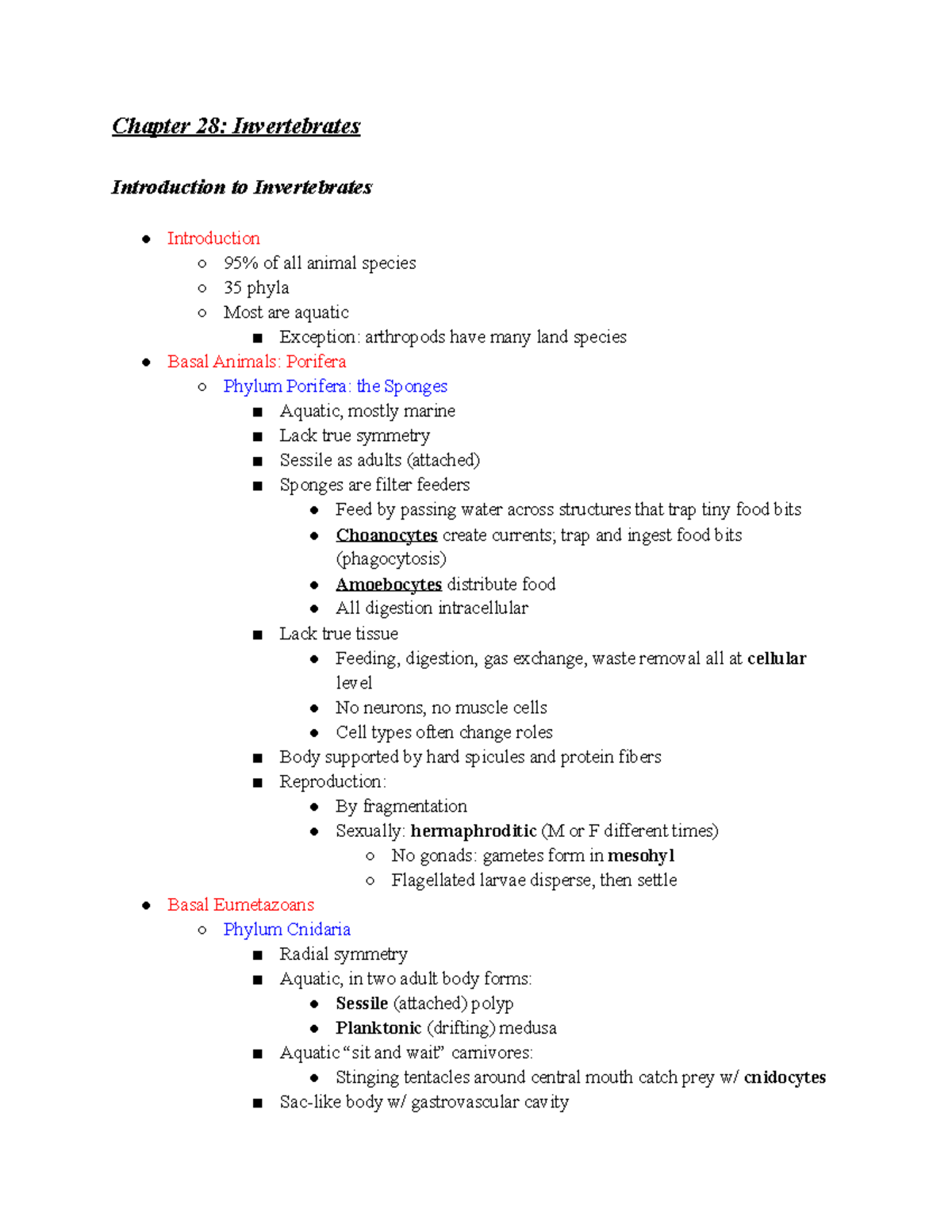 Biology 112 Ch. 28 Lecture Notes - Chapter 28: Invertebrates ...