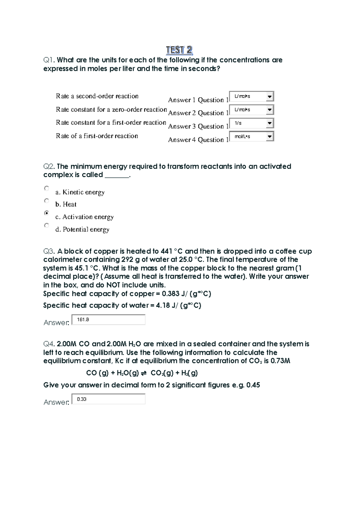 TEST 2 Review - Test 2 study material for thermodynamics and chemical ...
