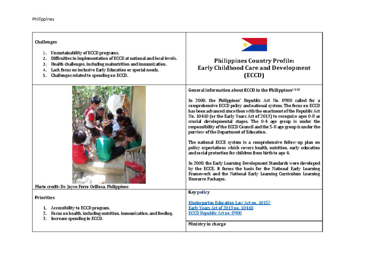 8 Philippines ECCD Country Profile - Philippines Challenges 1 ...