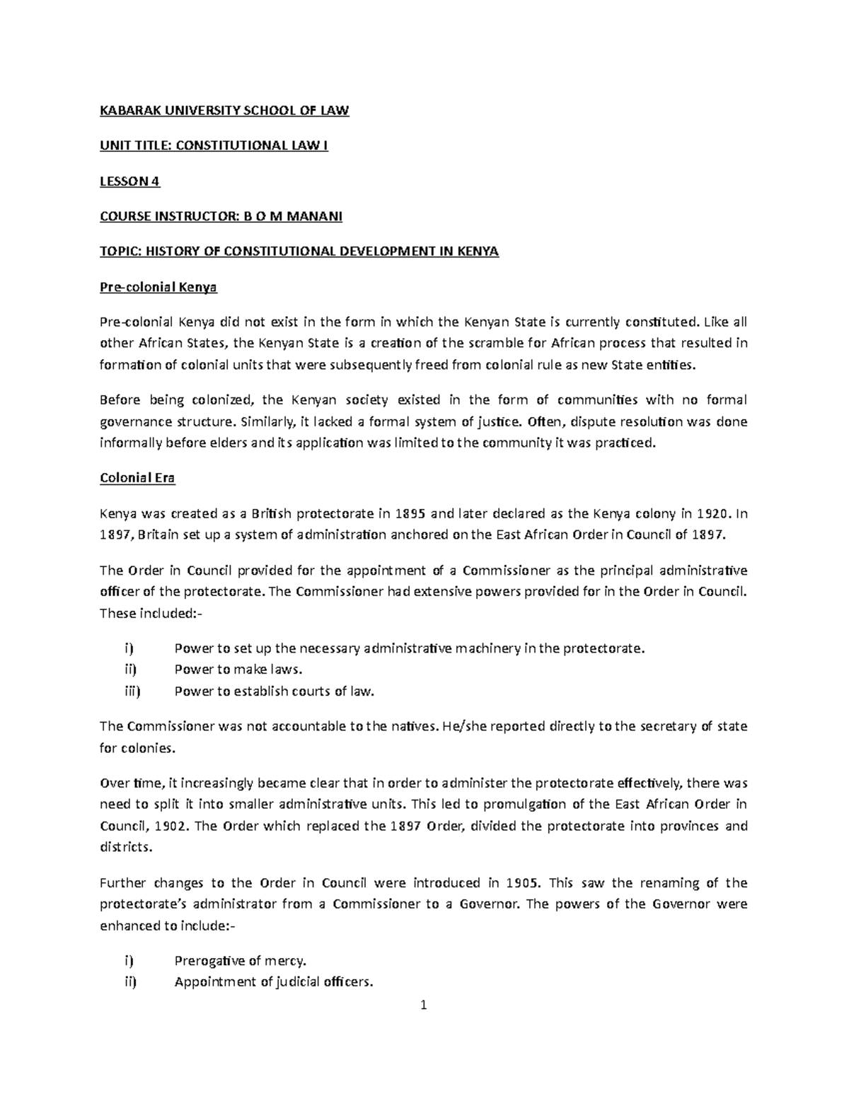 Lesson 4 - Notes - KABARAK UNIVERSITY SCHOOL OF LAW UNIT TITLE ...