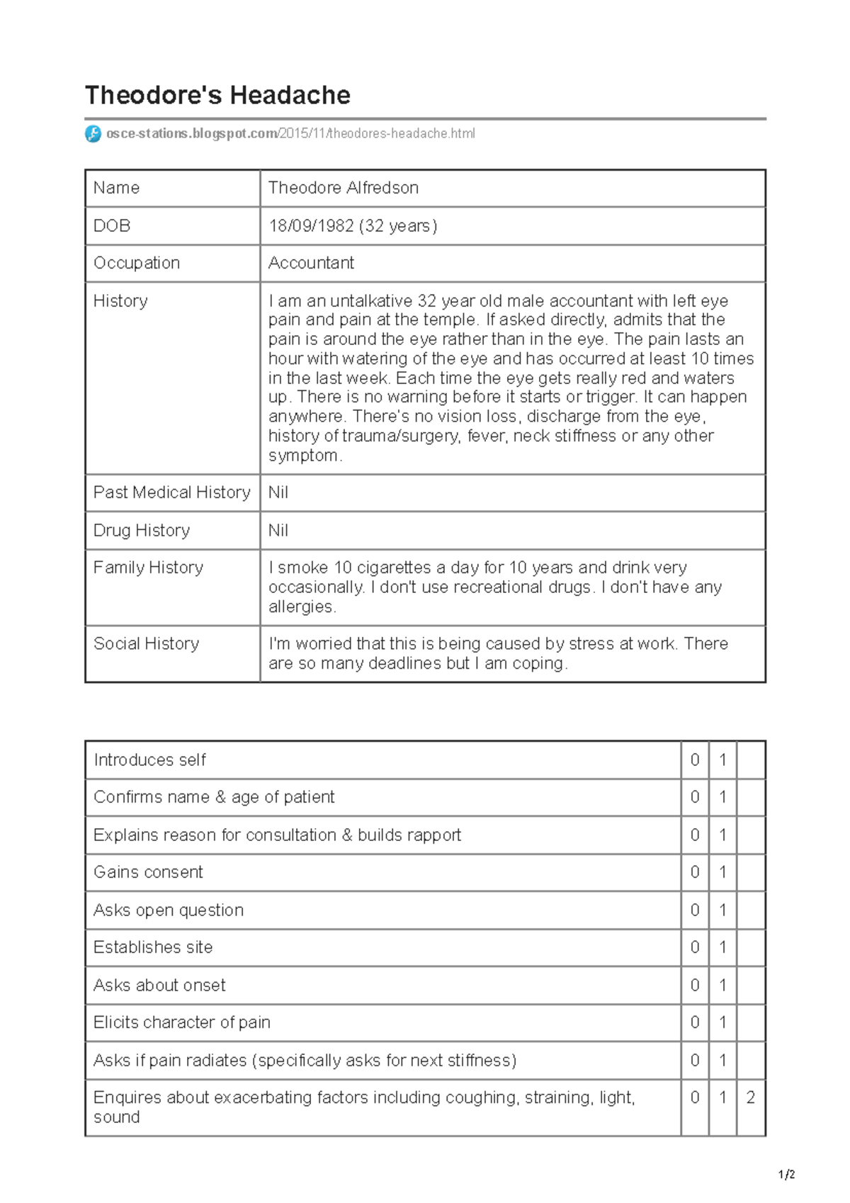Headache history 3 - OSCE practice - 1/ Theodore's Headache osce ...