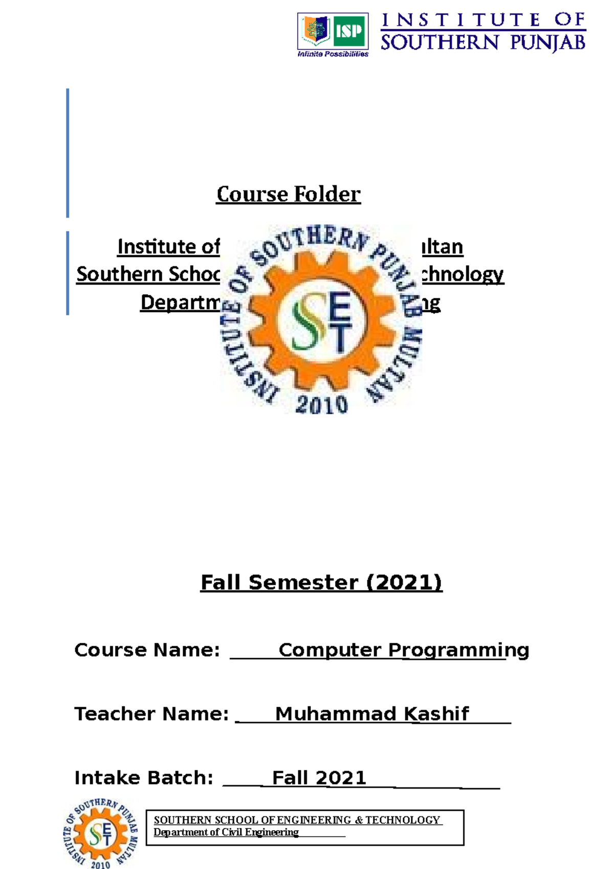 1. Complete Course Folder Updated for Object Oriented Programing ...