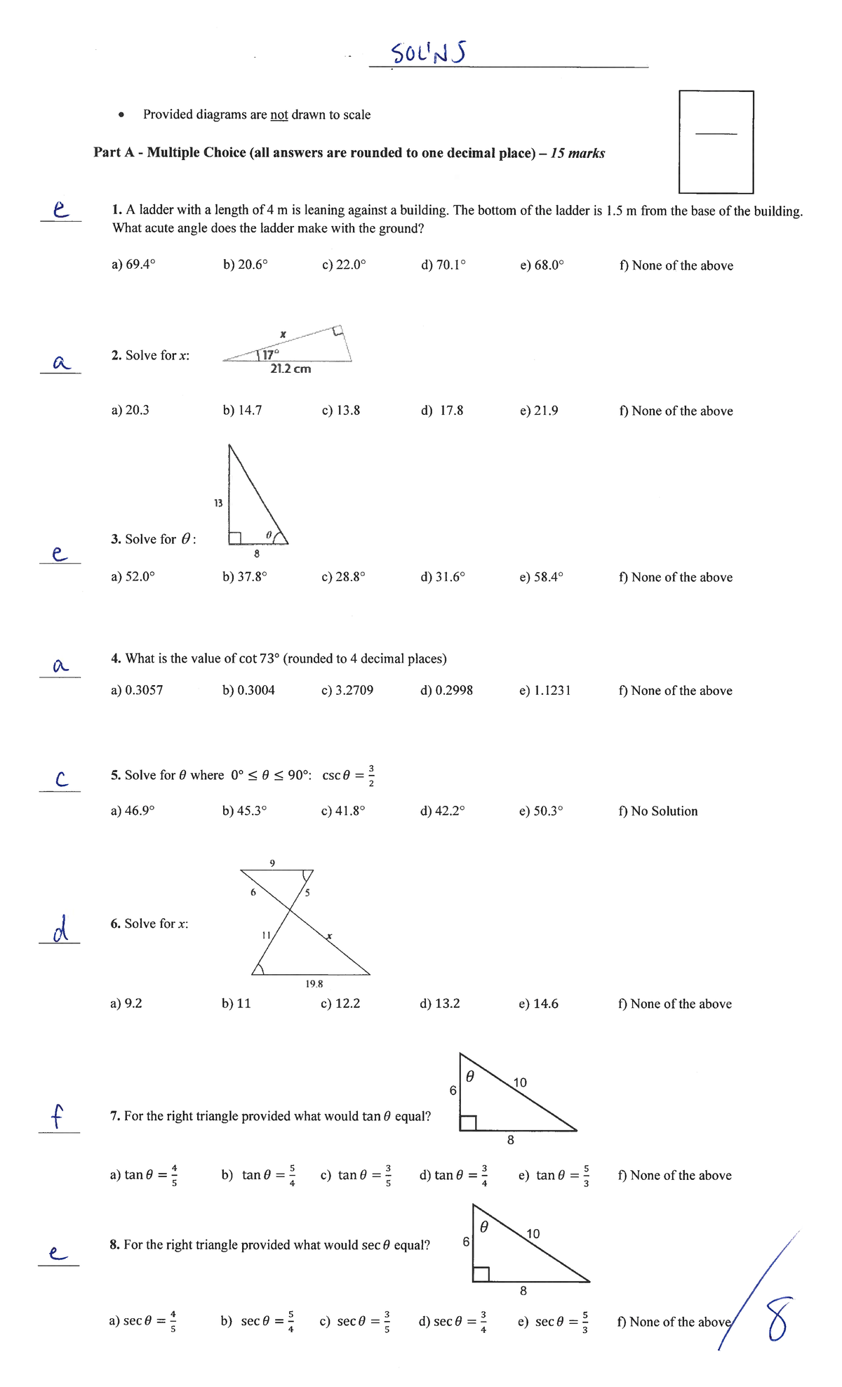 Solutions Triangles Trig Test MCR3U - Studocu