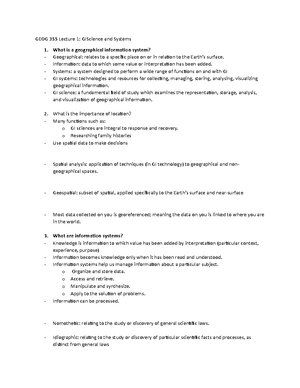 GEOG 355 Lecture 1 - Geographical Information Systems - GEOG 355 Lecture 1: GIScience and ...