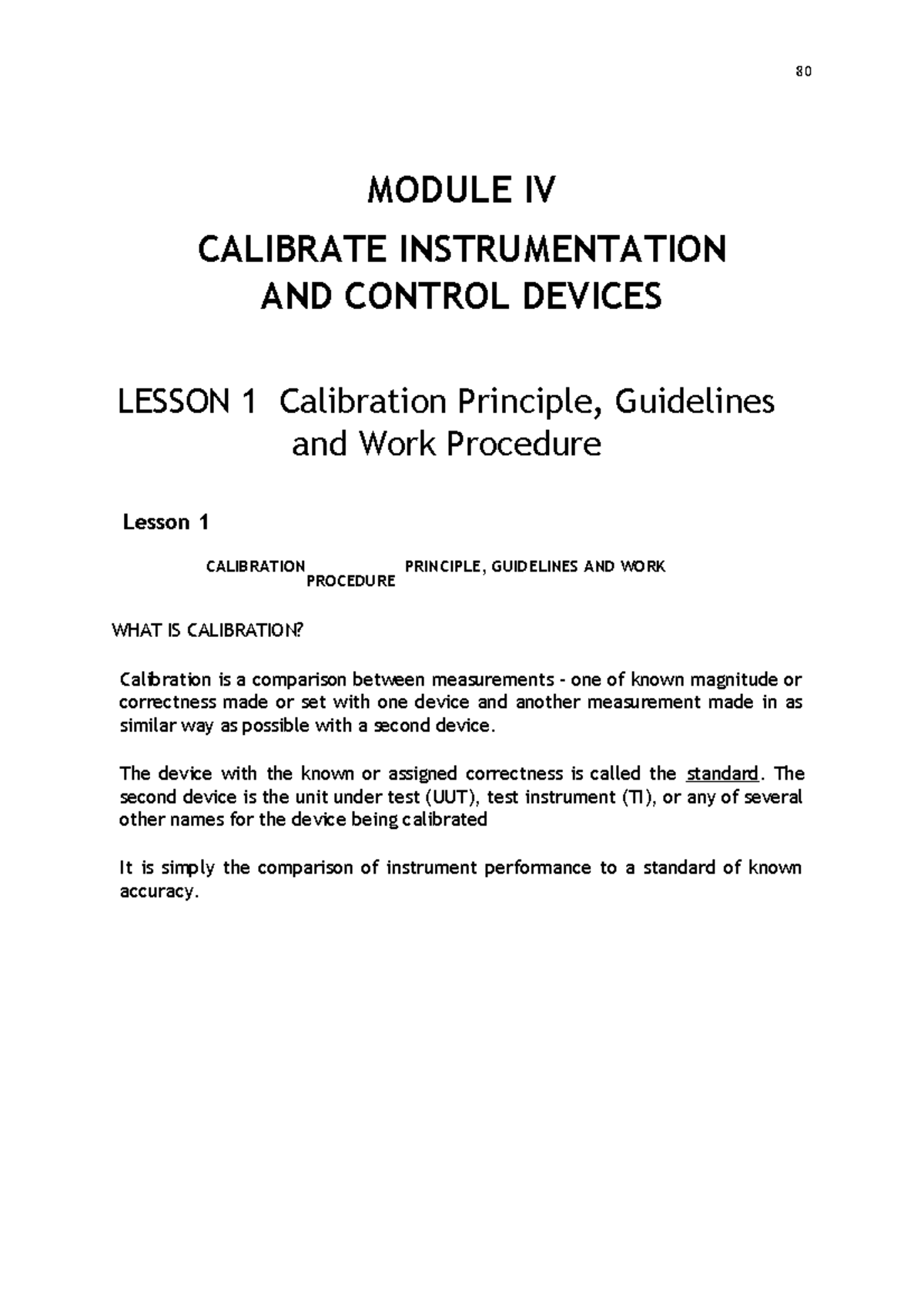 Module 4 Lesson 1 - MODULE IV CALIBRATE INSTRUMENTATION AND CONTROL ...