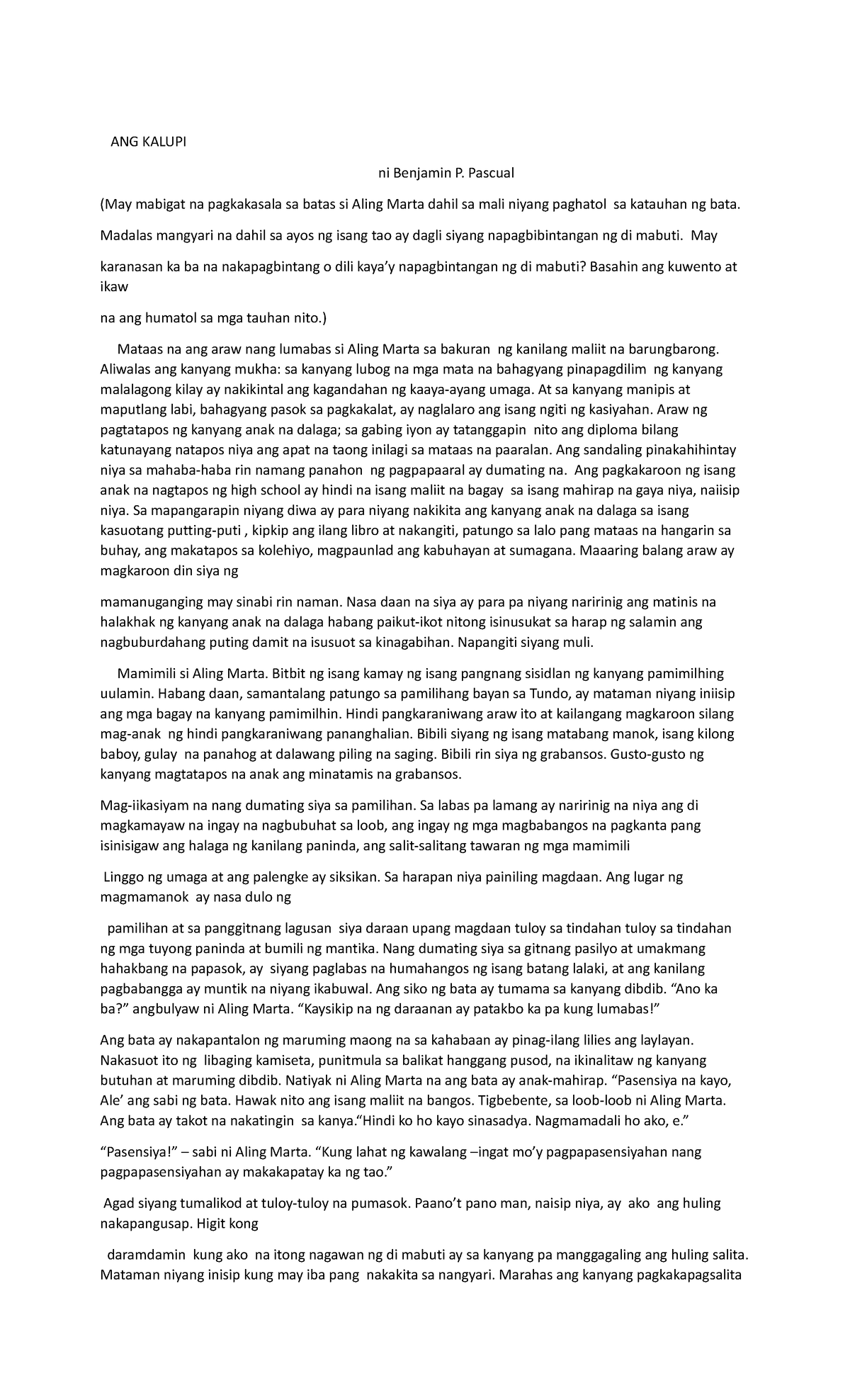 ANG- Kalupi - help - ANG KALUPI ni Benjamin P. Pascual (May mabigat na ...