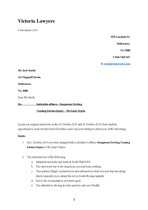 Letter of advice assessment - Task A letter of advice on a statutory ...