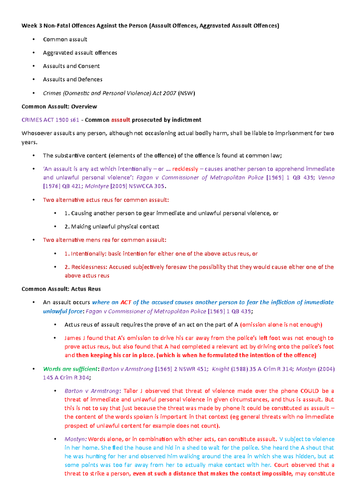 Week 3 Non-fatal offences against the person - Week 3 Non-Fatal Ofences ...