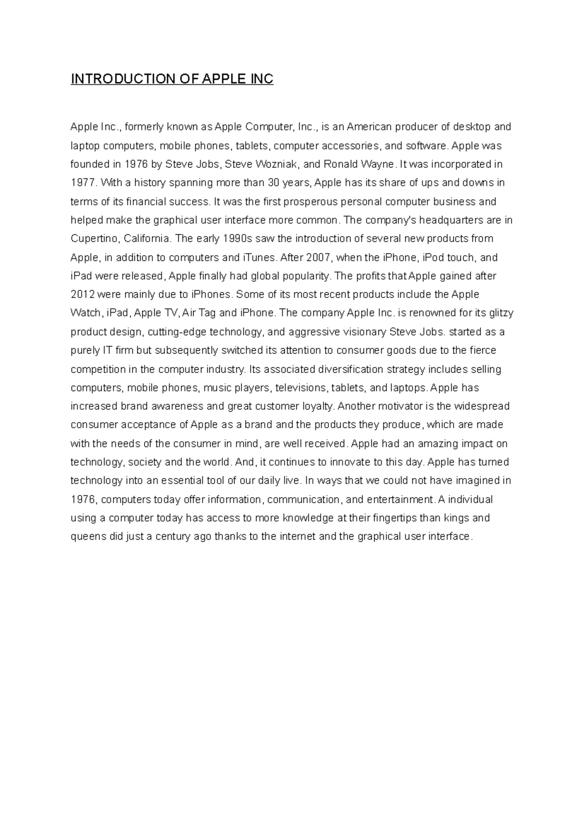 4PS asdasdasdasdasdsa - INTRODUCTION OF APPLE INC Apple Inc., formerly ...