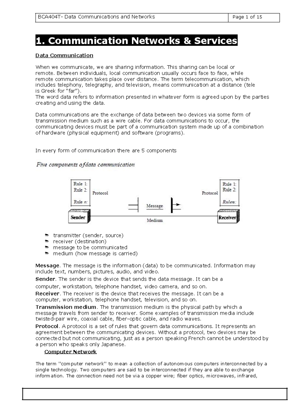 Unit 1 Dcn Lecture Notes 1 9 Network Related Documentary Work With Detailed Instructions