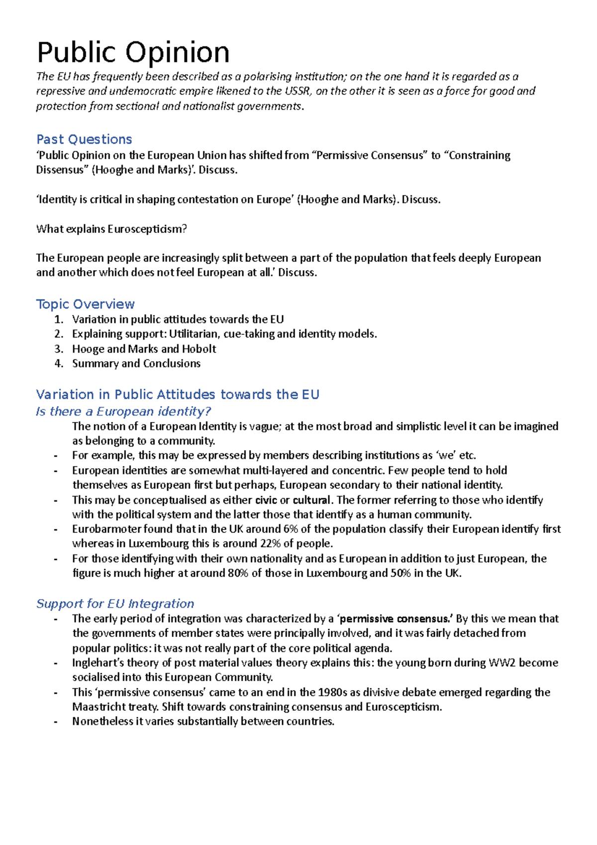 Public Opinion - Summary incorporates lecture notes, class notes and ...