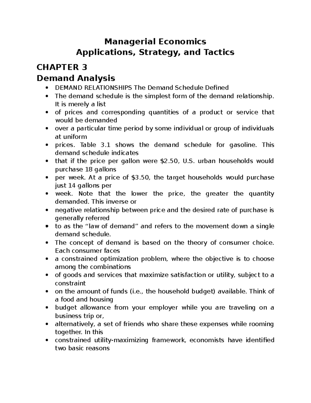 Managerial Economics Chapter 3 Demand Analysis Summaries - Managerial Economics Applications ...