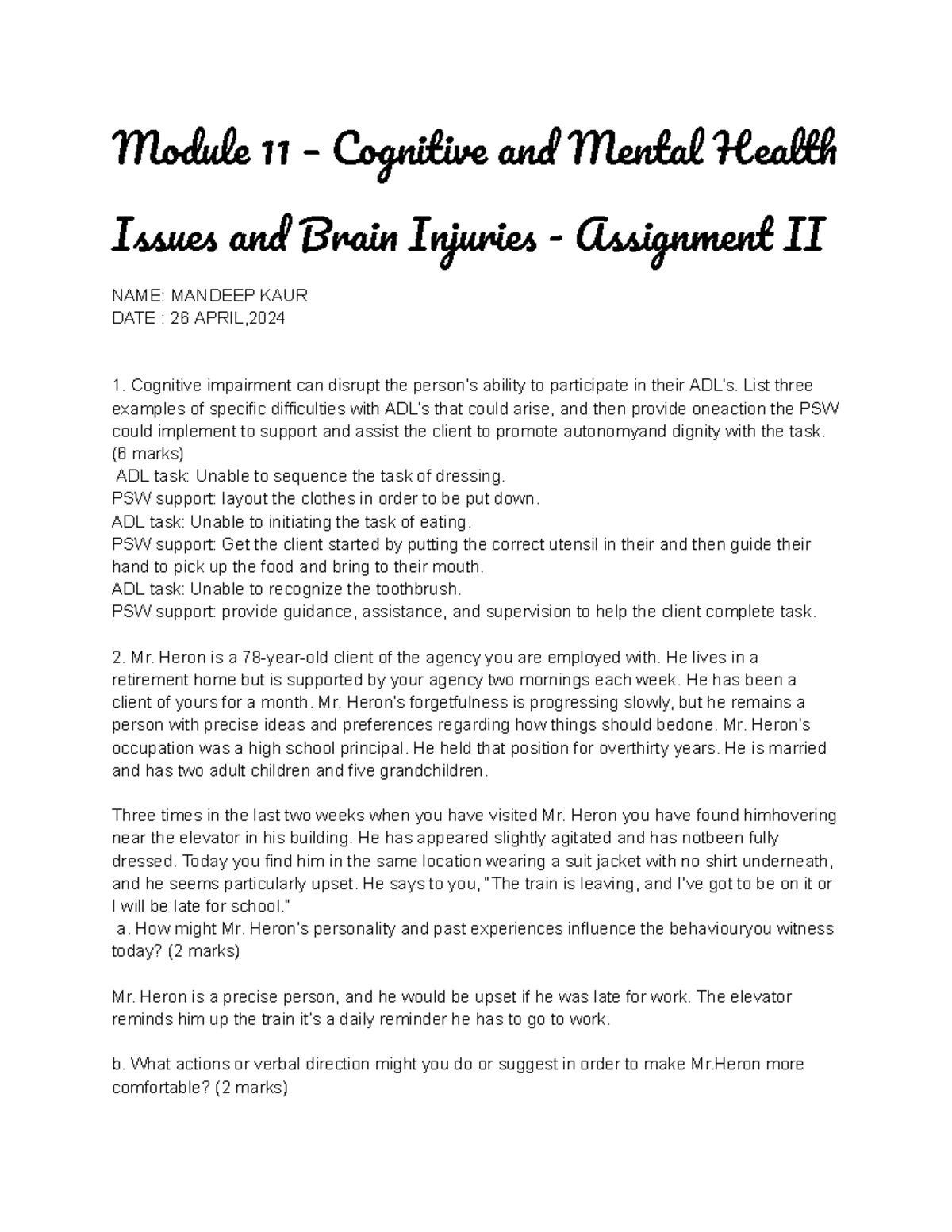 Module 11 – Cognitive and Mental Health Issues and Brain Injuries ...