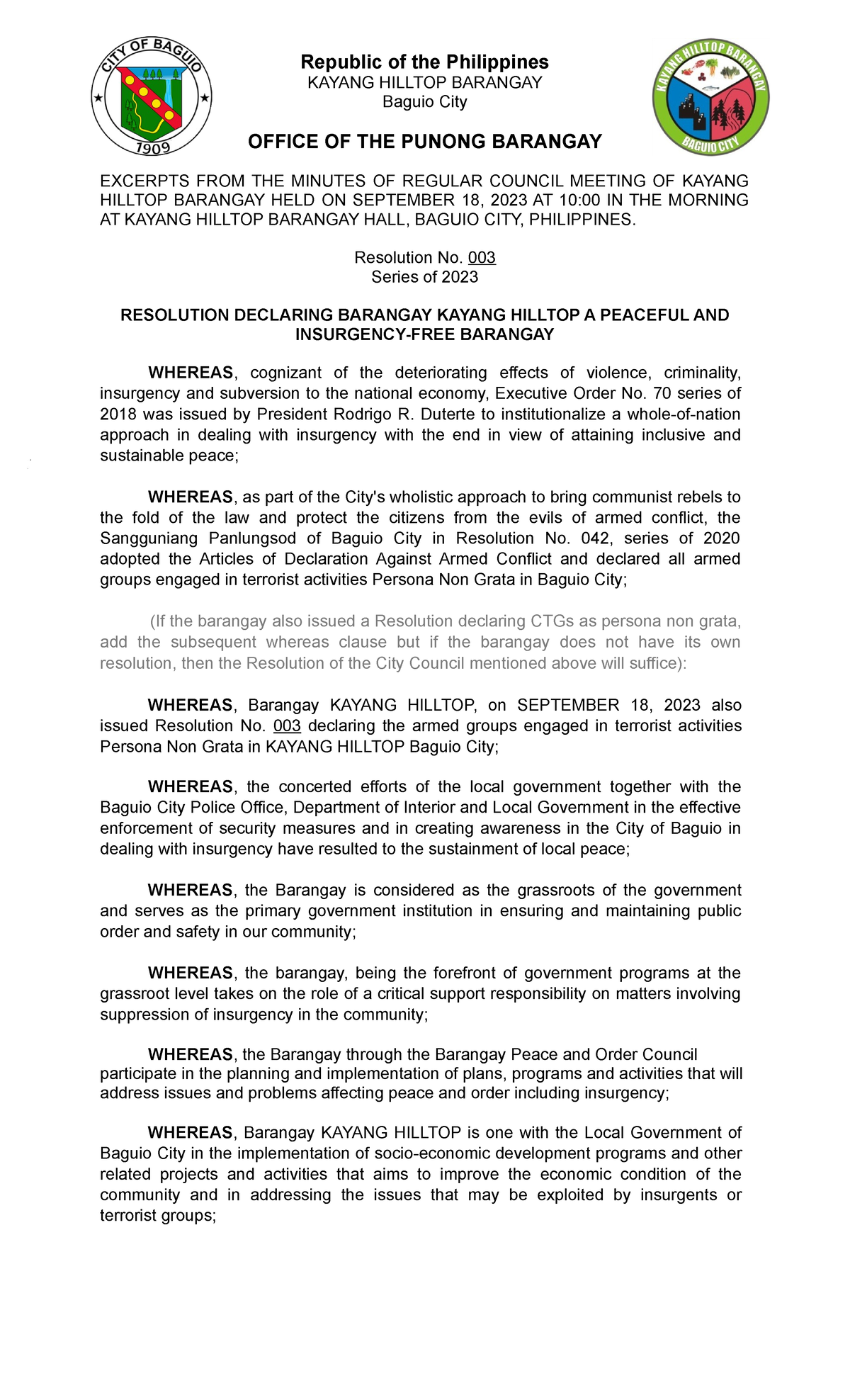 SB-Resolution - Example of Sanguniang Resolution - Republic of the ...