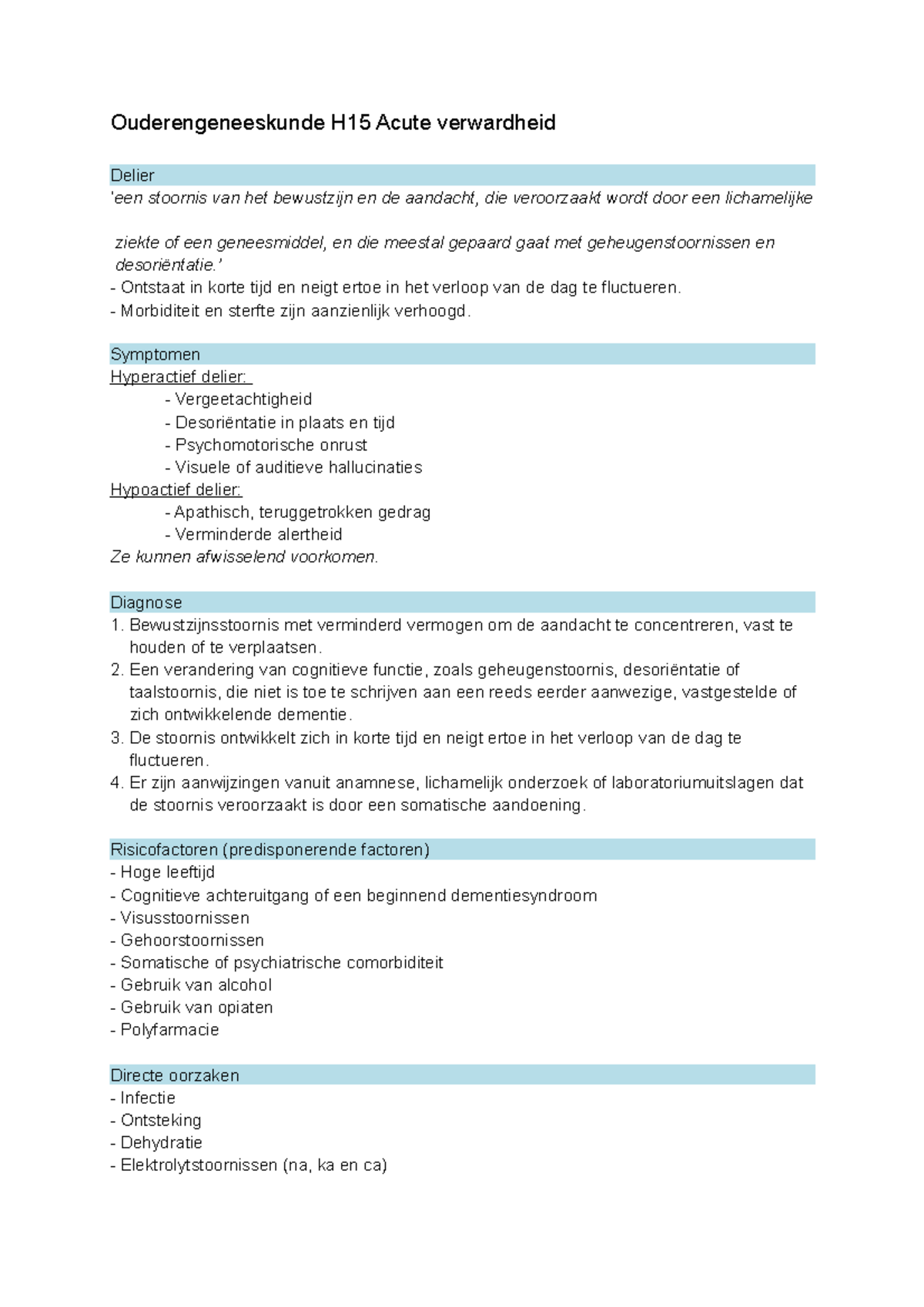 Ouderengeneeskunde H15 Acute verwardheid - Morbiditeit en sterfte zijn ...
