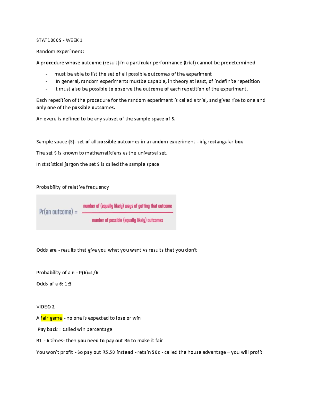 Week 1 - STA100S - Summary of week 1 of STA1000S - STAT1000S - WEEK 1 ...