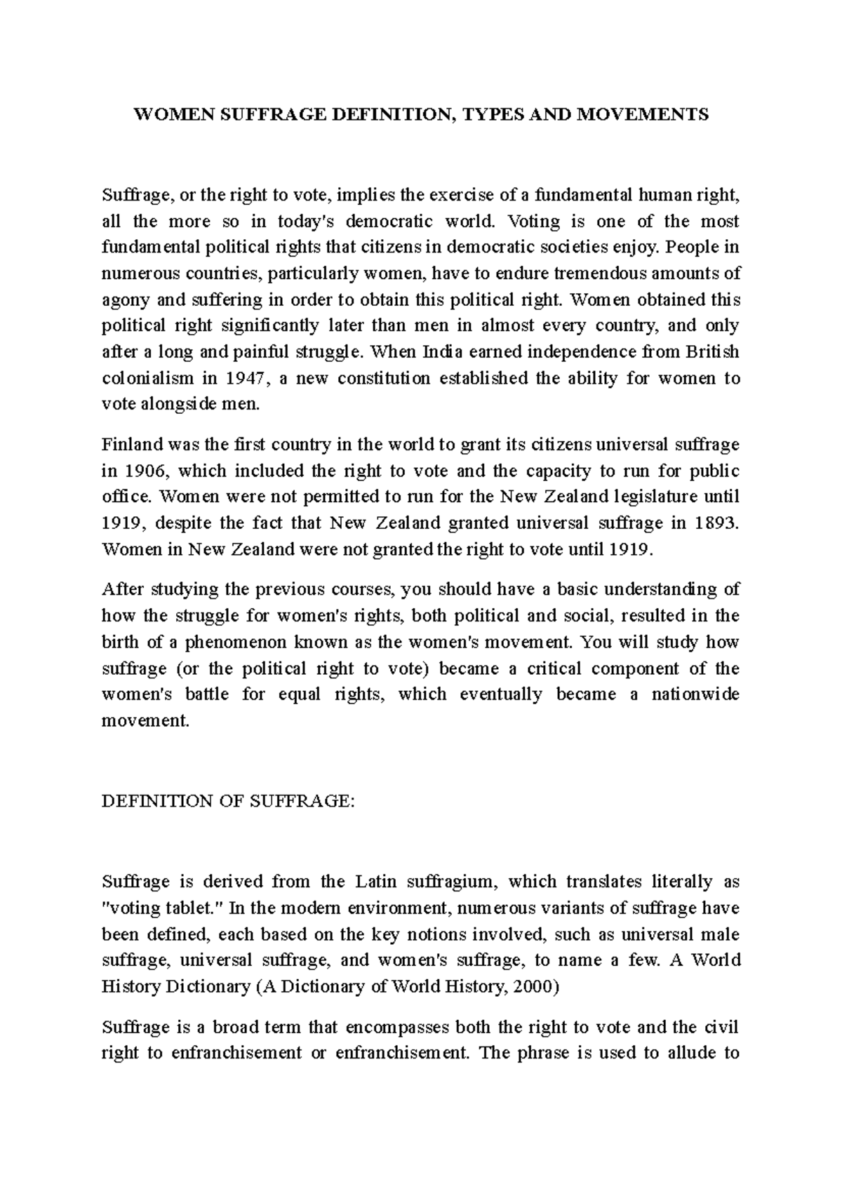 Women Suffrage Definition, Types AND Movements - WOMEN SUFFRAGE ...