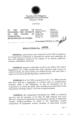 Comelec Resolution No. 10719 - Communication For Corporations ...