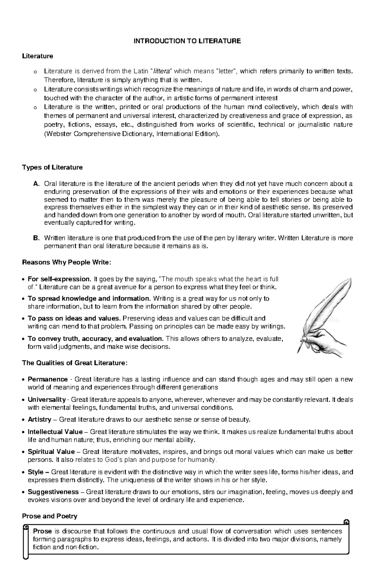 THE Study OF Literature AS AN ART (1)-1 - INTRODUCTION TO LITERATURE ...